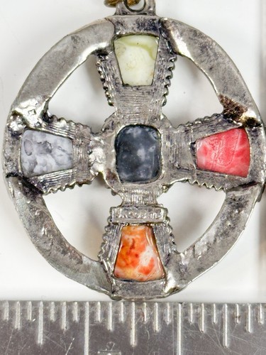 Vintage Celtic Jacobite Agate Pendant Large 1970’s Retro Cross Multi ...