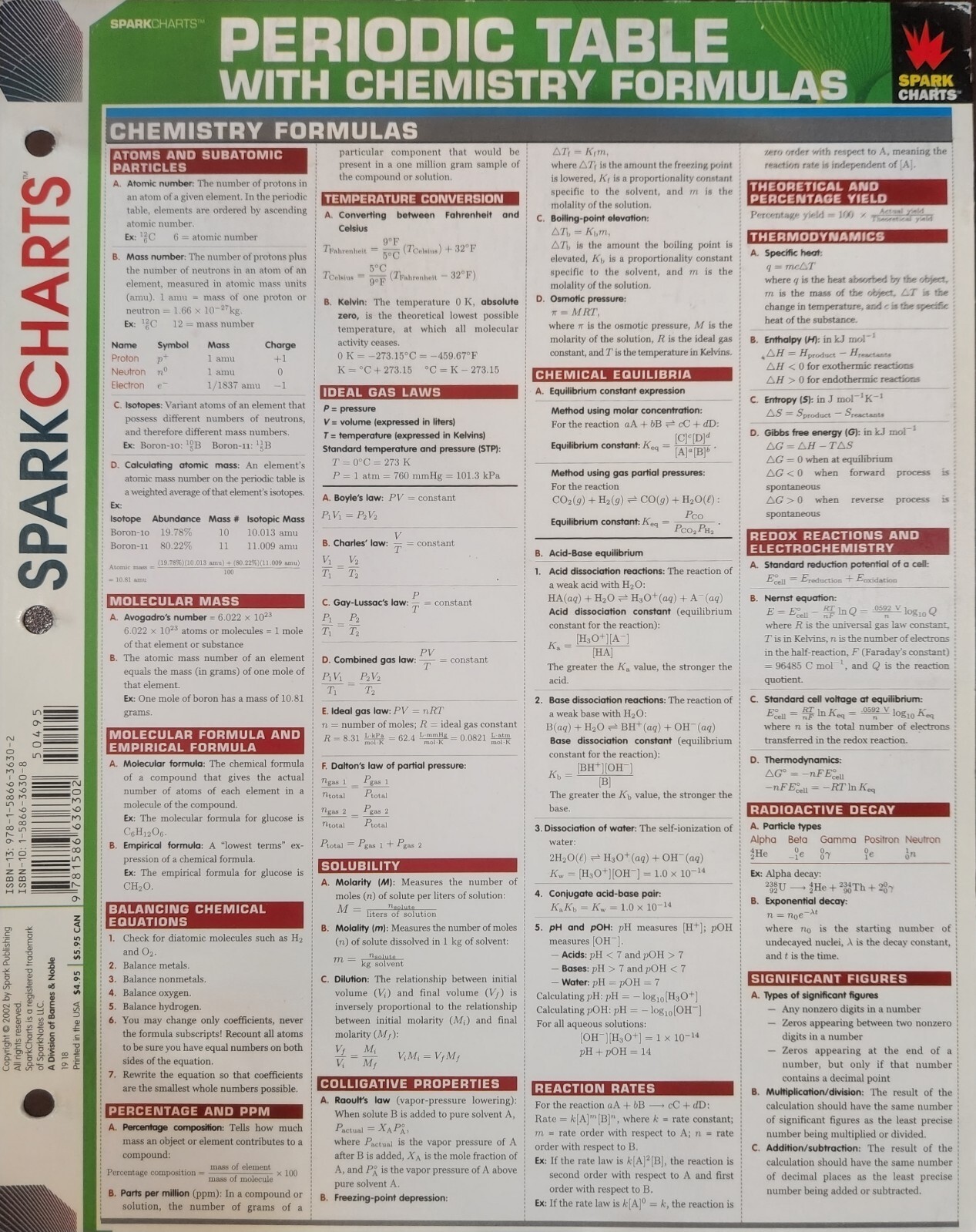 SparkCharts Ser.: Periodic Table with Chemistry Formulas by SparkNotes ...
