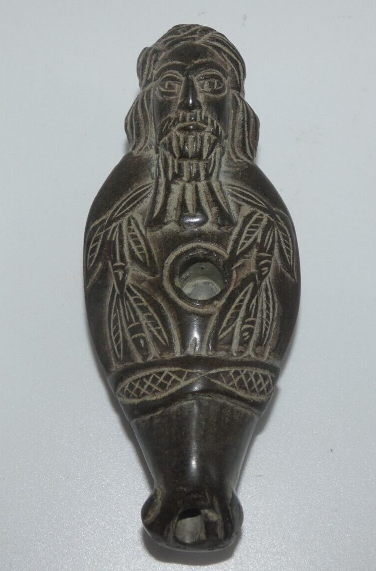 Vintage Carved Stone Oil Lamp with Human Face and Head 4 3/4" Syrian ...