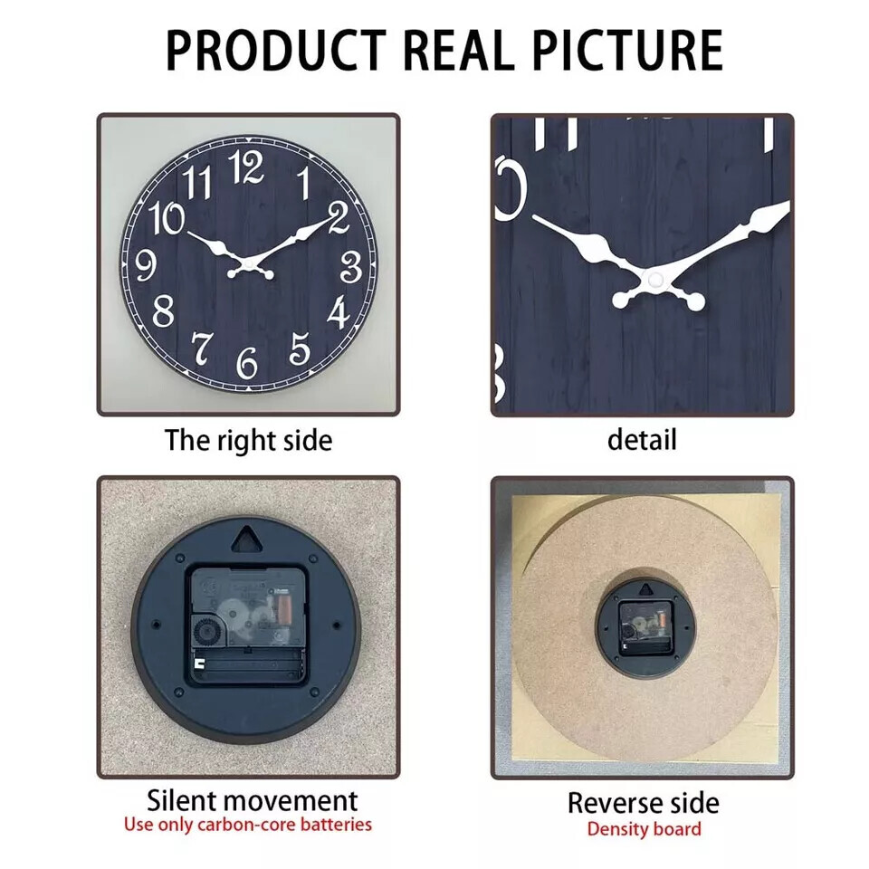 10 Inch Vintage Battery Operated Silent Wood Wall Clock Non-Ticking ...