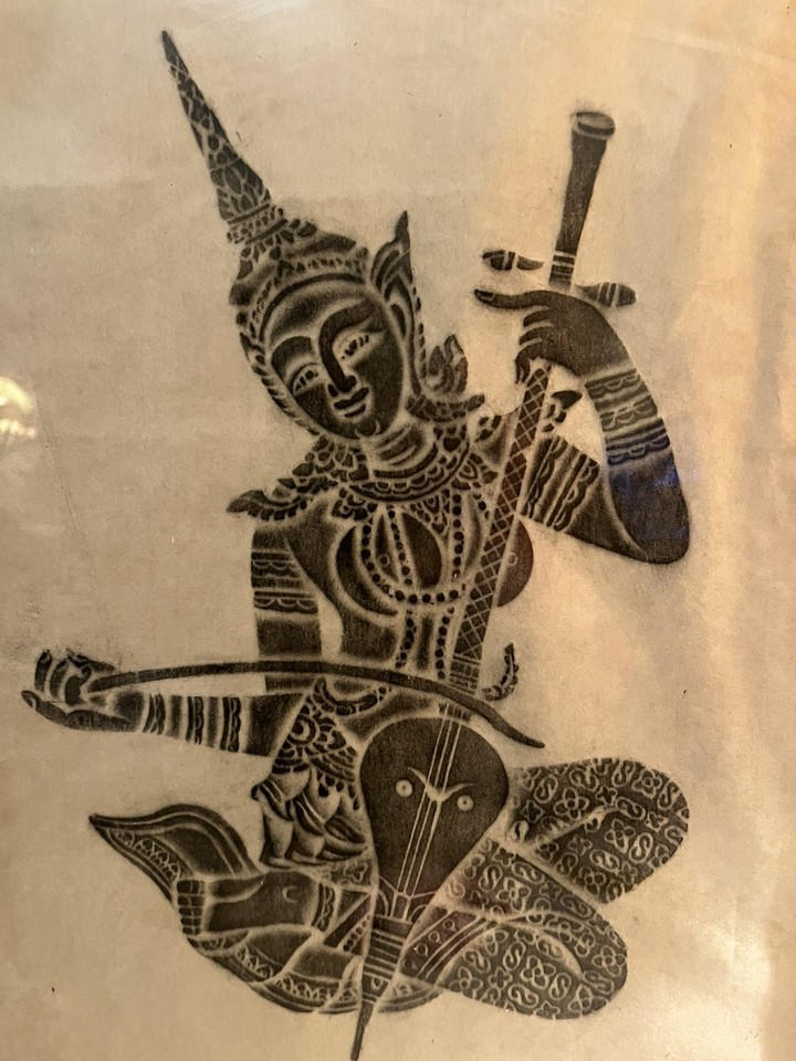 MCM Vintage Thai Temple Rice Paper Rubbing Print Art Wall Hanging ...