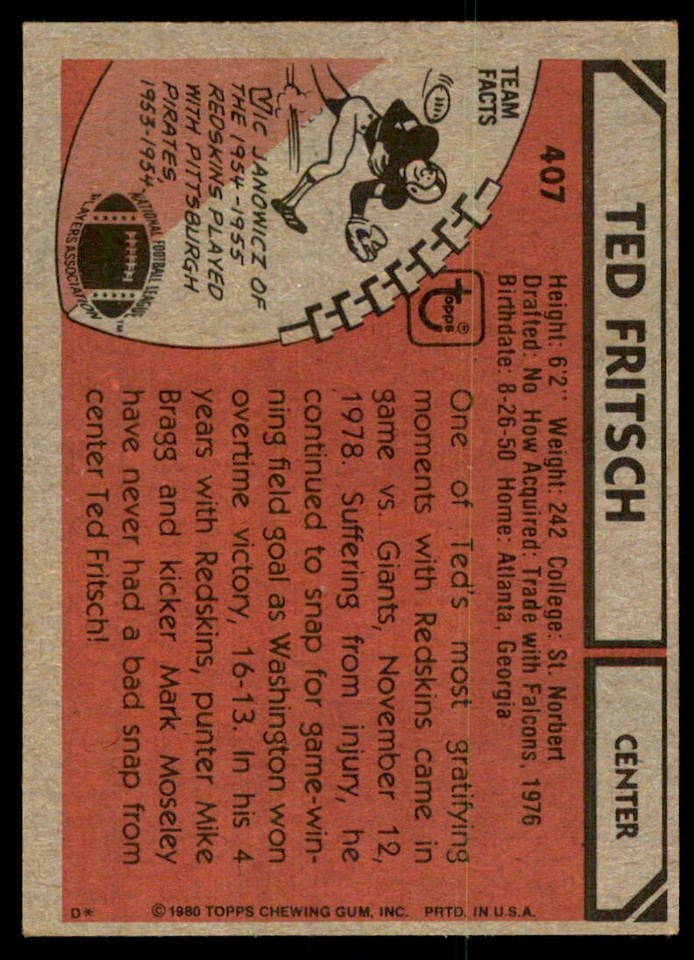 1980 Topps #407 Ted Fritsch Jr. QRT9gM | eBay