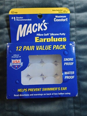 Mack's CLEAR Swim Ear Plugs Waterproof Moldable Silicone 12 Pair Value ...