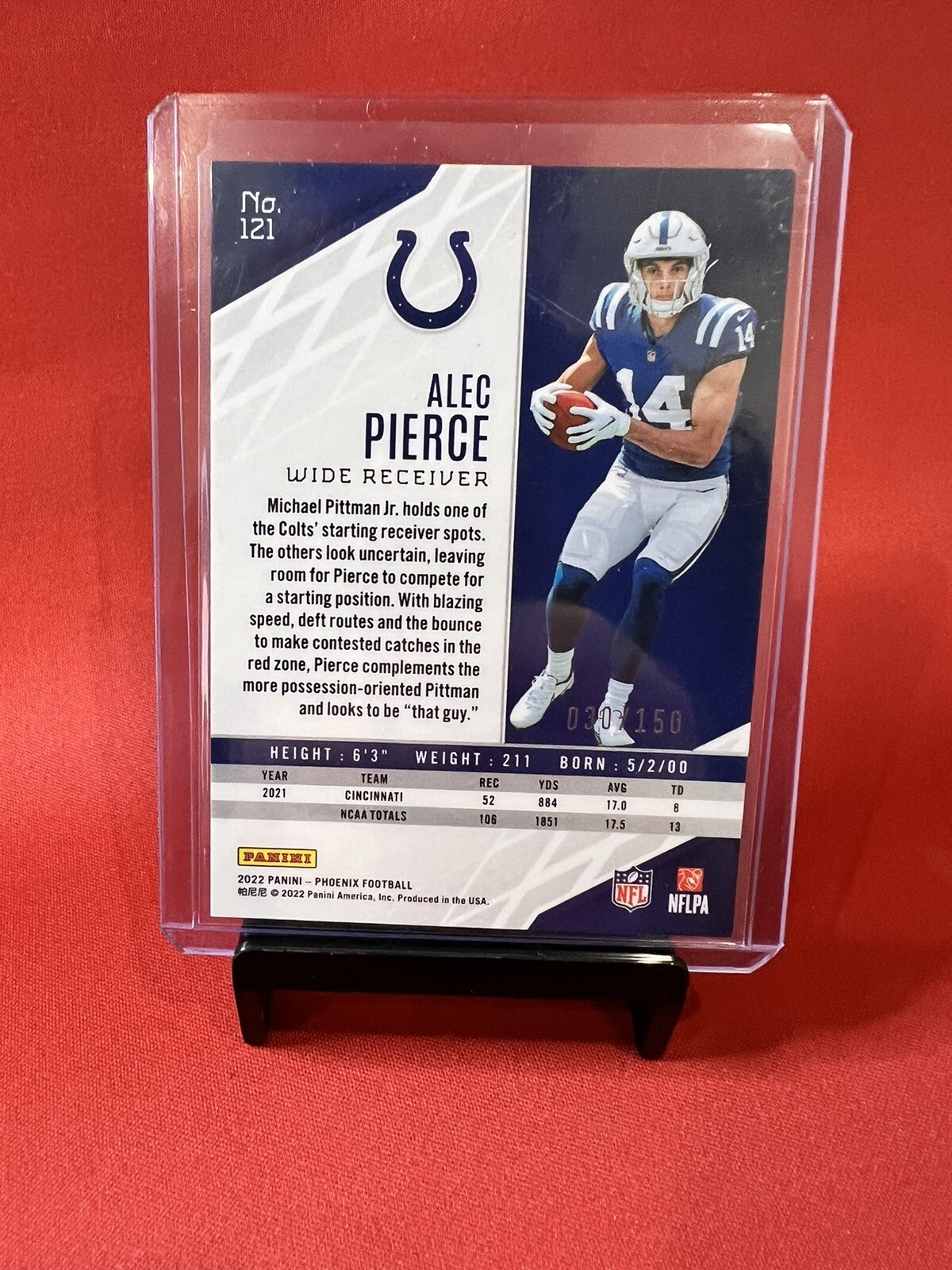 2022 Panini Phoenix Alec Pierce No.121 Rookie RC Red Lazer #30/150 Indy ...
