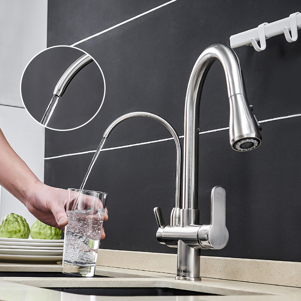 Kitchen Faucet Swivel Spout Pull Out Spray Water Filter Tap Three Way ...