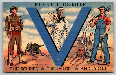 Let's Pull Together for Victory, Military Humor Comic, Vintage Linen ...