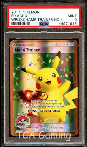 PSA 9 MINT No. 4 TRAINER 2017 Worlds TROPHY Pikachu FULL ART Pokemon ...