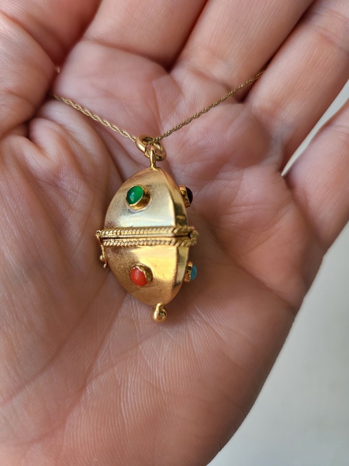 Vintage 18k Yellow Gold Etruscan Charm Pendant Multi Gem Locket with a ...