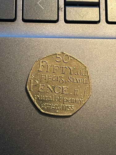 Johnson's Dictionary 1755 Saxon plural of penny 2005 RARE 50P fifty ...