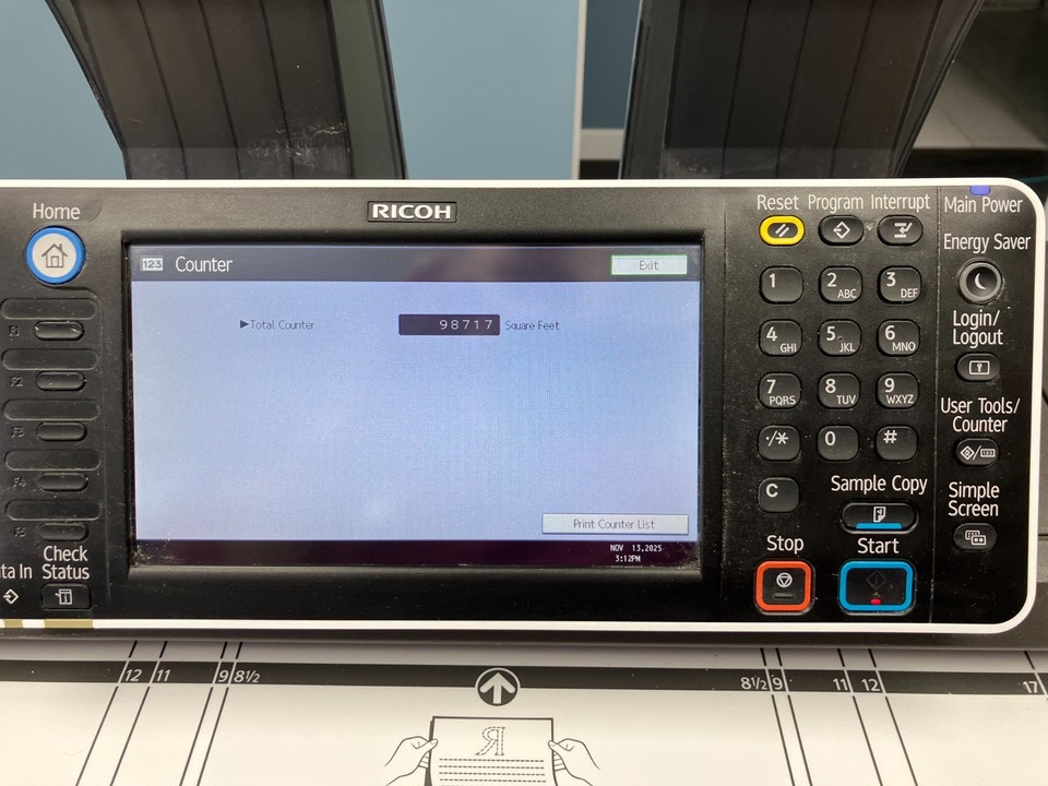 Ricoh MP W6700 Wide Format Printer/Plotter, has 99k SQ FT total paper ...