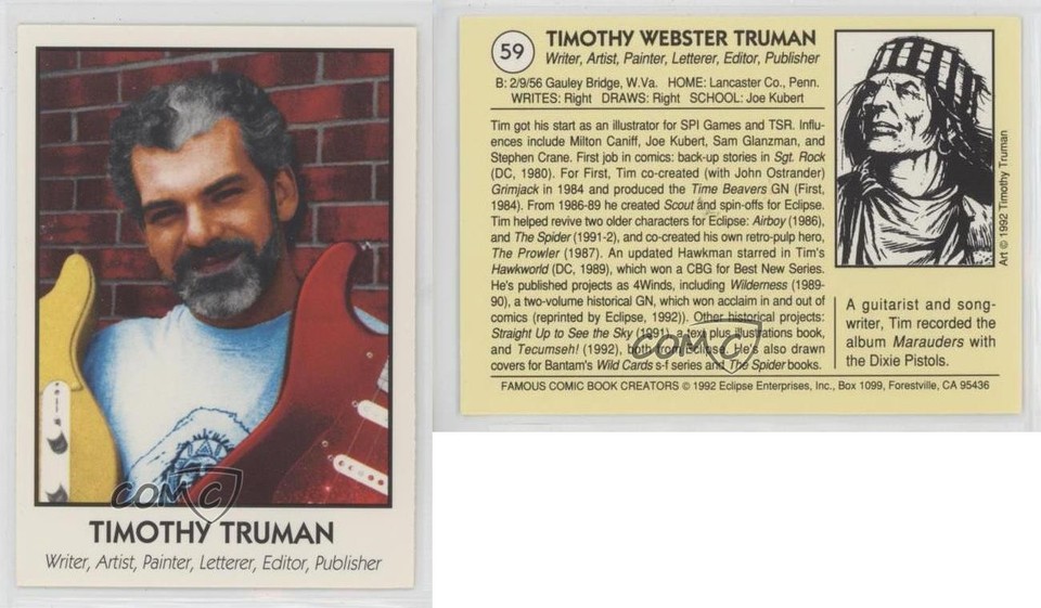1992 Eclipse Famous Comic Book Creators Tim Truman Timothy Truman #59 0u9k | eBay