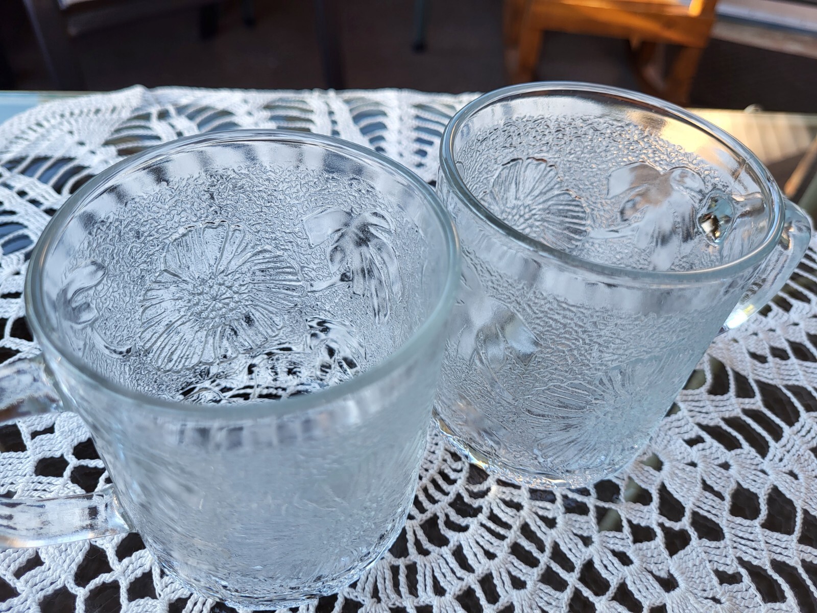 Set of 2 Vintage K16 Malaysia Frosted Floral Pressed Glass Cup Mugs | eBay