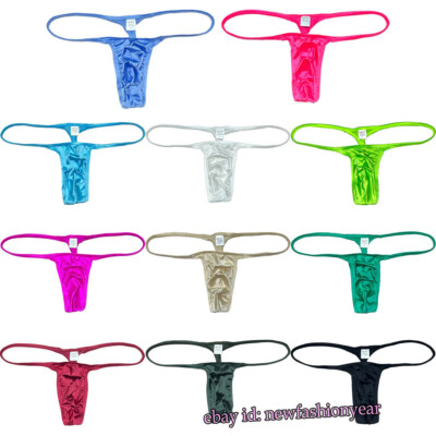 Sexy Men's Thong Ice Silk Underwear Mini Bikini Briefs Shiny Tiny Micro ...