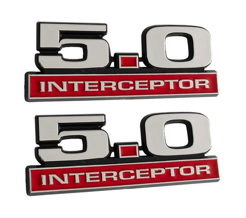 1979-1995 Ford Mustang 5" Red & Chrome 5.0 Interceptor Emblems Pair | eBay