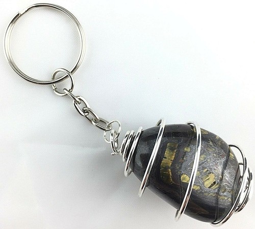 Iron Tiger’s tumbled stone keychain keyring handmade silver plated ...