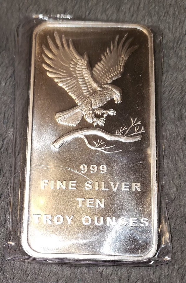 10 oz. Silver Silvertowne Eagle Design Bullion Bar of .999 Fine Silver ...
