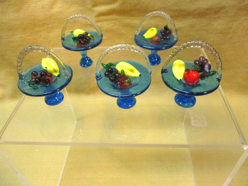 Five Miniature Hand Blown Glass Fruit Baskets, Tree Ornaments, Table ...