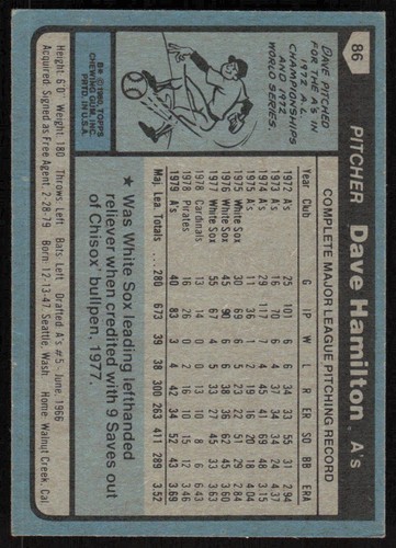 1980 Topps #86 Dave Hamilton - FREE SHIP | eBay