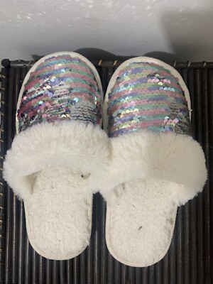 Girls Sequin Pink Soft Slippers Size 1/2 Flip Sequins | eBay
