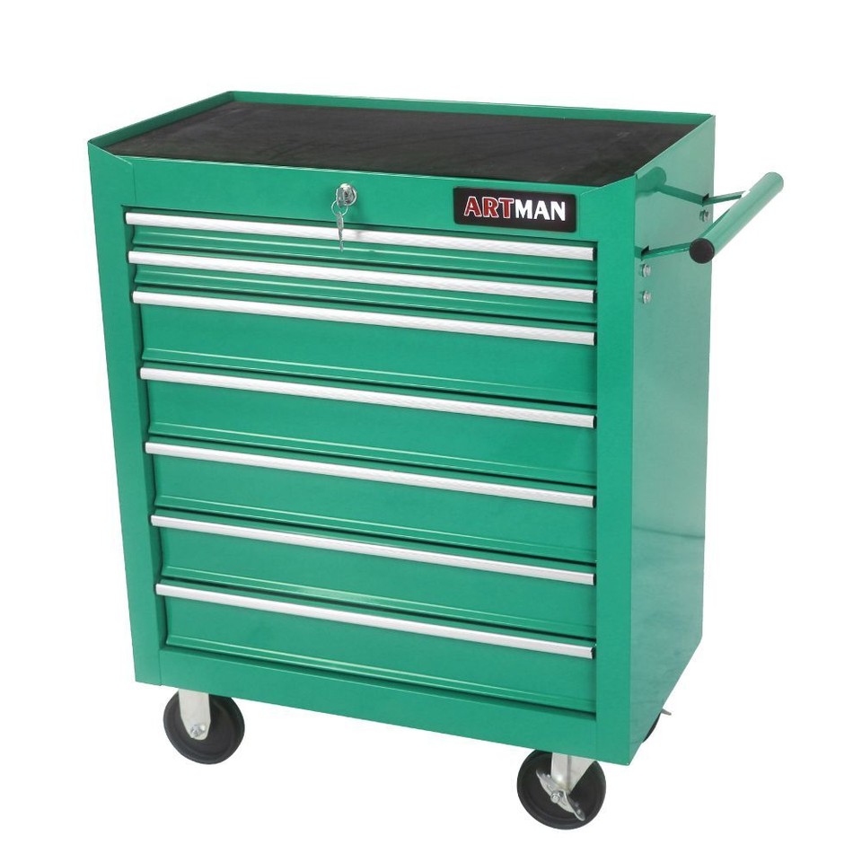 7-Drawer Rolling Tool Chest Green Tool Box with Wheels Multifunctional ...