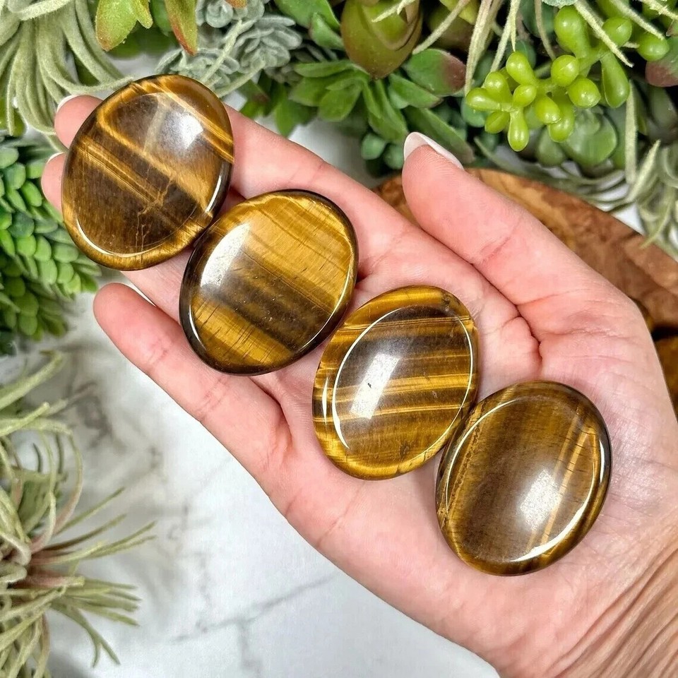Natural Tiger Eye Palm Worry Stone Oval Polished Healing Crystal Pocket ...
