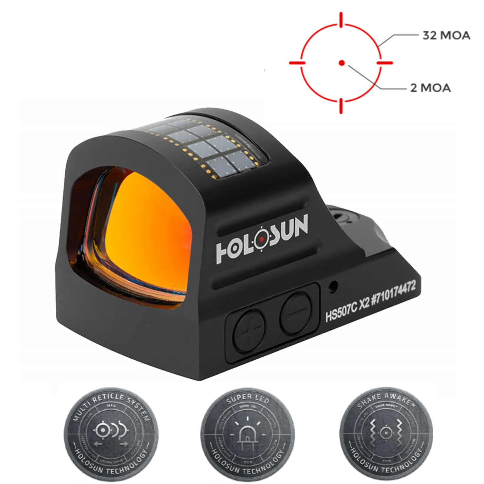 Holosun 507C HS507C X2 Red Dot Handgun Reflex Sight 2 MOA, 32 MOA, RMR ...