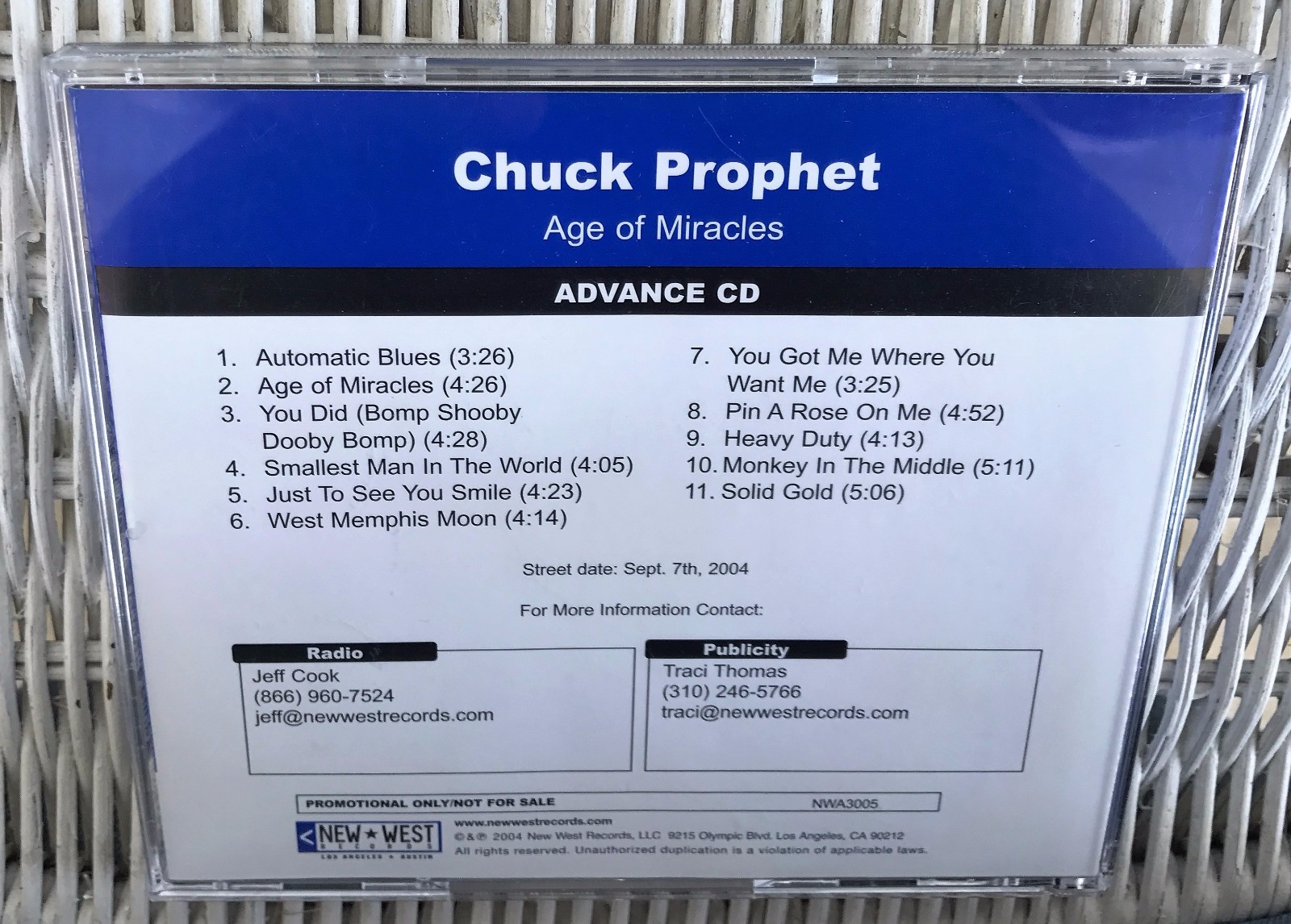 SCARCE ADVANCE CD, Age of Miracles by CHUCK PROPHET, 09/04 607396606221 ...