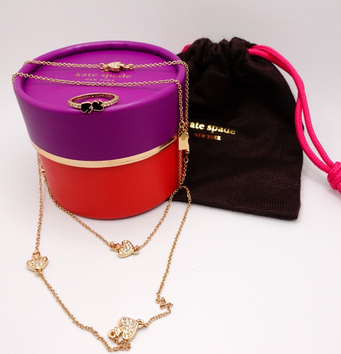 Kate Spade Gold Plated Spade Heart w. CZ Scatter Necklace 34" & Ring ...