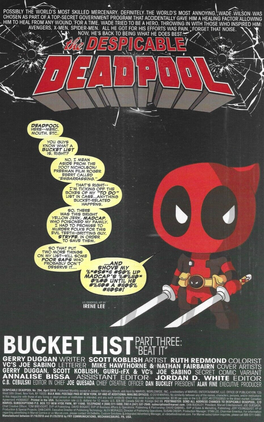Despicable Deadpool Comic 294 First Print Cover A Hawthorne 2018 Gerry ...