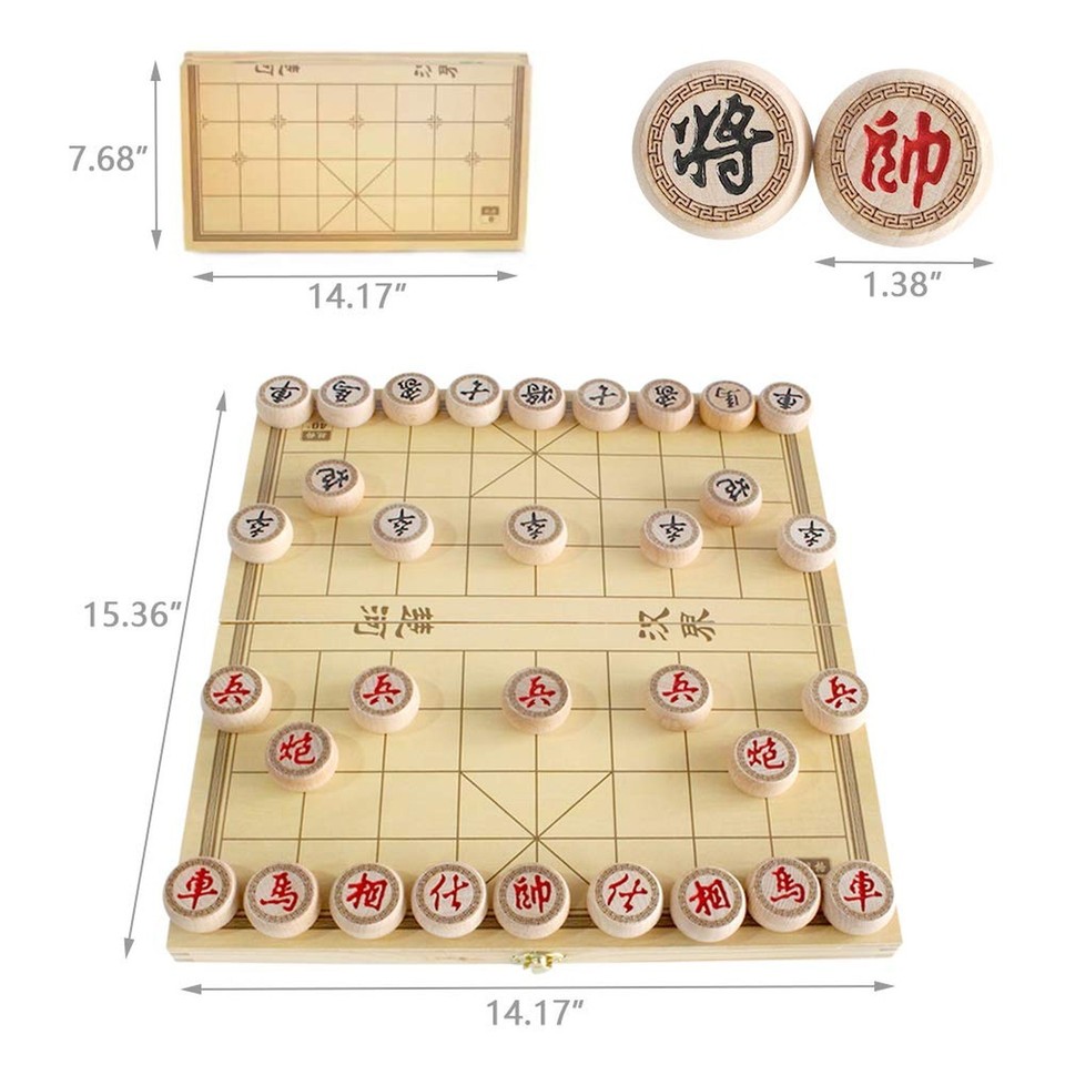 14 Inch Wooden Foldable Chinese Chess Xiangqi Travel Game Set with ...