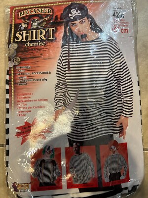 Black & White Stripe Shirt Pirate Prisoner Costume Adult Men NEW up to ...
