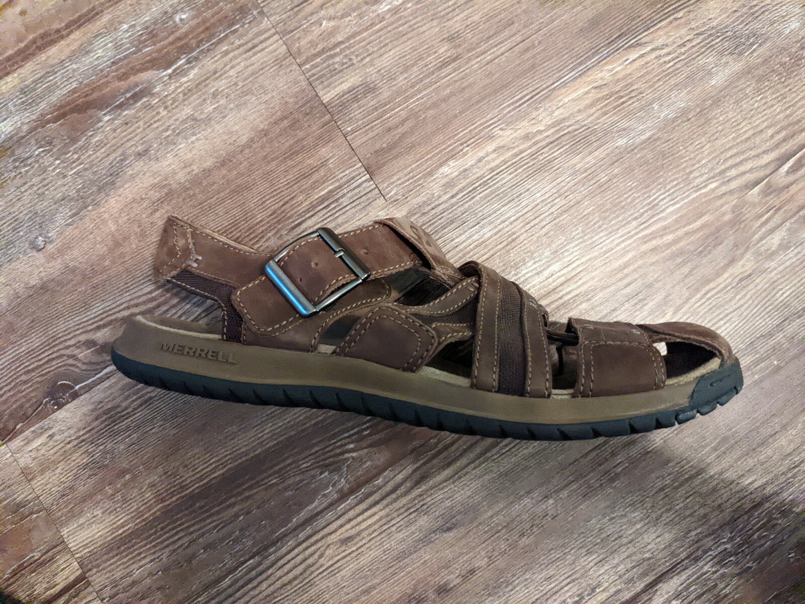 Merrell Espresso mens brown leather fisherman sandals… - Gem