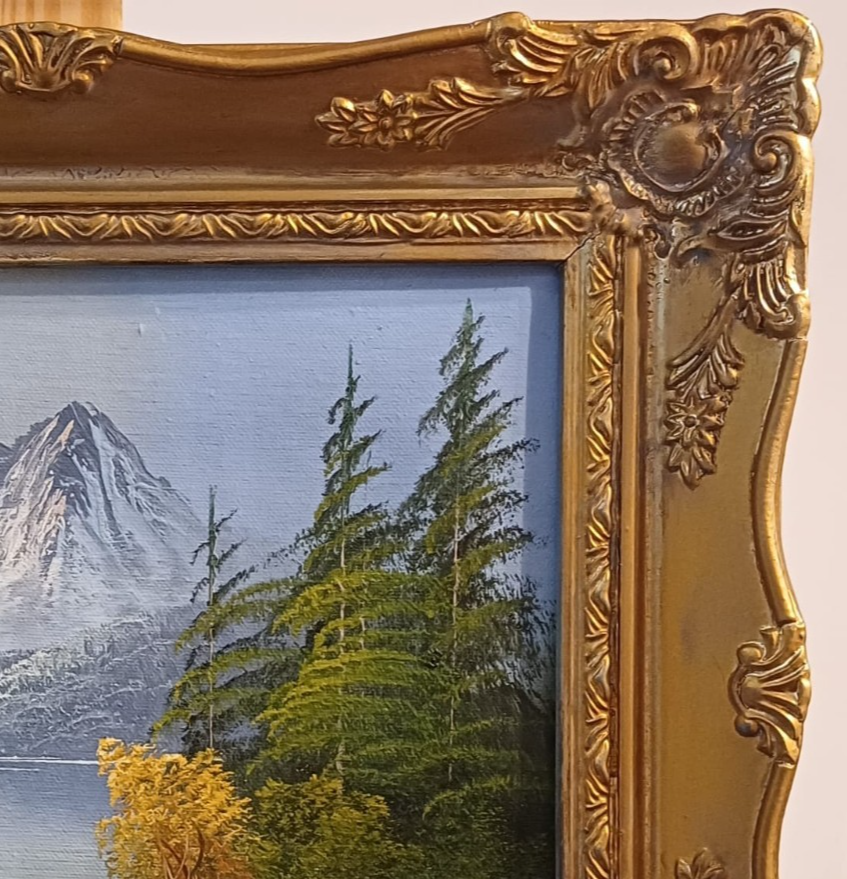 Vintage oil painting on canvas Alpine landscape signed framed 34/30 cm ...