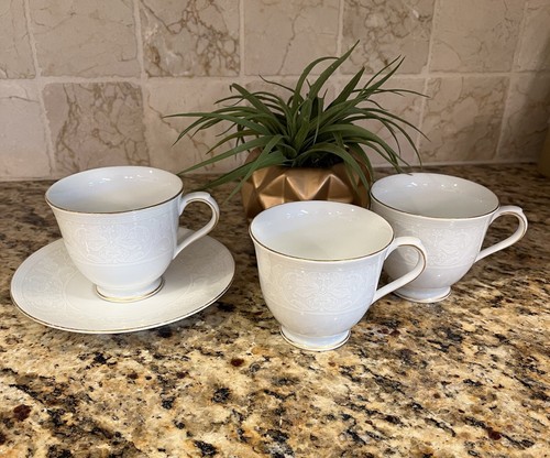 Nikko White Lace Set (3) Fine China Tea/Coffee Cups & 1 Under Plate | eBay
