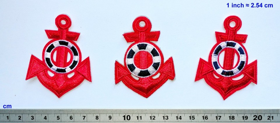 10 Red ANCHOR PATCH iron-on embroidered NAVY SAILOR TATTOO SYMBOL ...