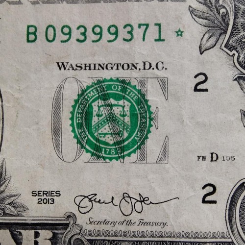 FW Duplicate Serial Number STAR Note B 09399371 ☆ One Dollar $1 Bill ...