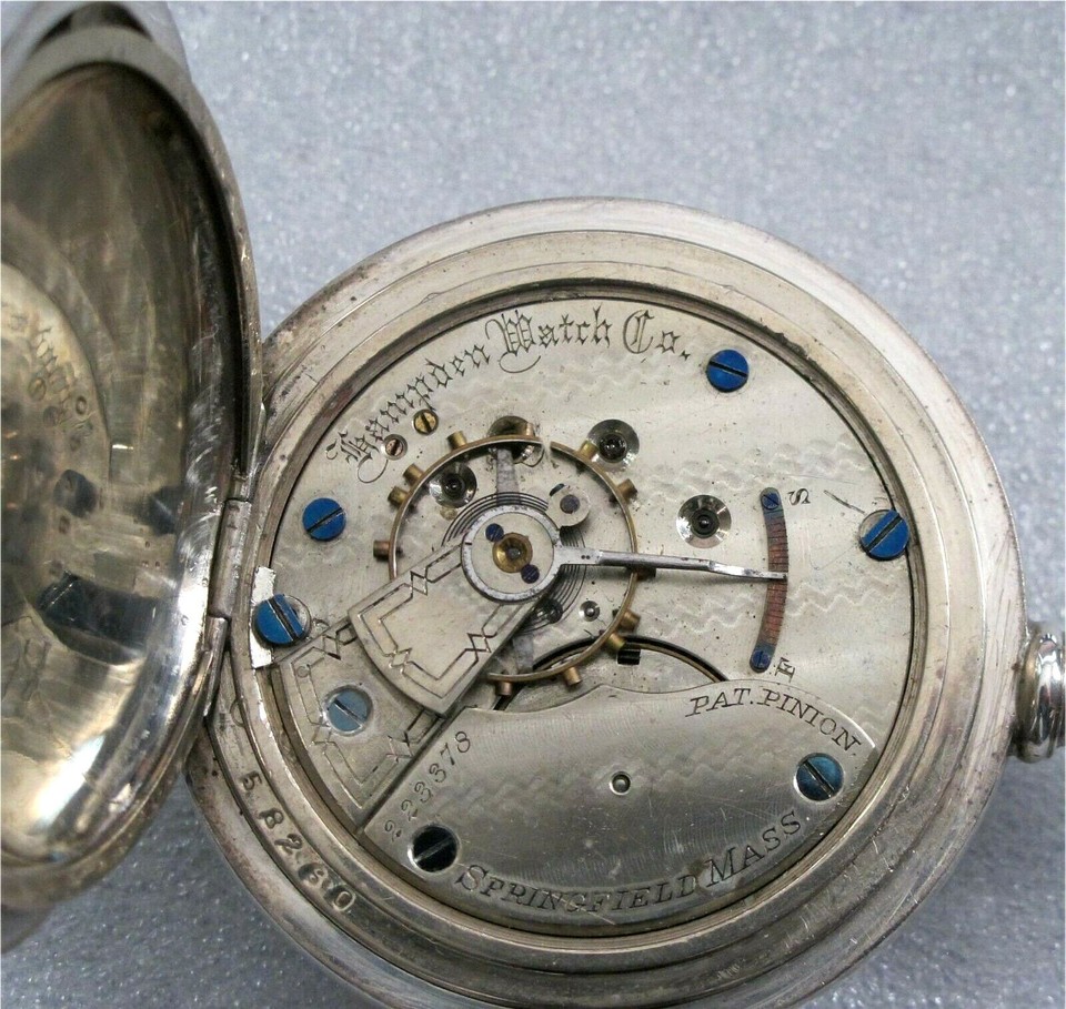 1882 Antique HAMPDEN Pocket Watch 17j coin silver case 18 s Serviced ...