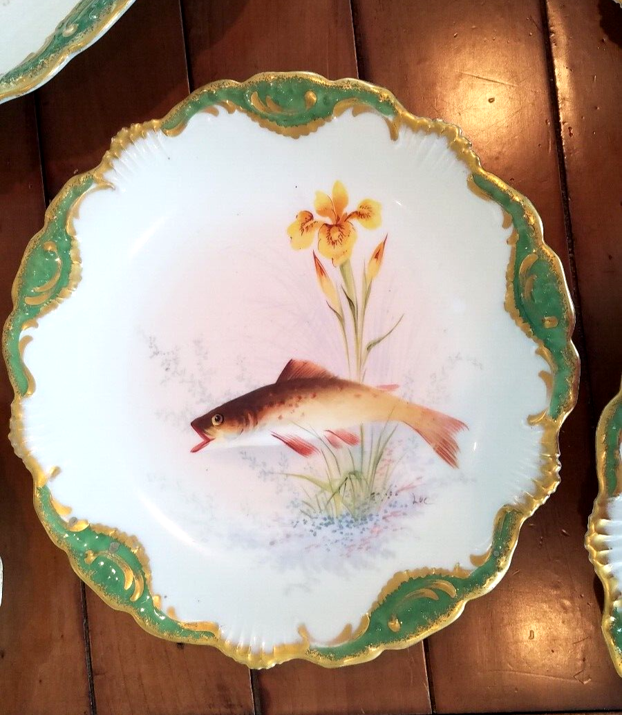 1890's Limoges Porcelain FISH SERVICE 14 Piece Set Signed LS&S Limoges ...