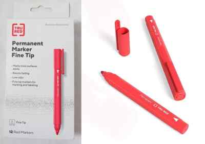 Staples TRU RED Pen Permanent Markers Fine Tip Red 12 Count Dozen ...