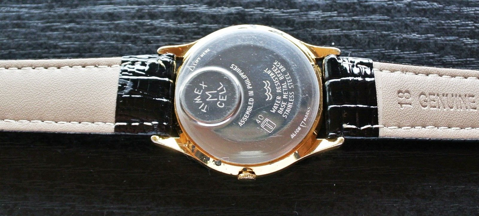 VINTAGE TIMEX M CELL ELEGANT MOON PHASE DIAL QUARTZ MEN'S GOLDEN BLK ...