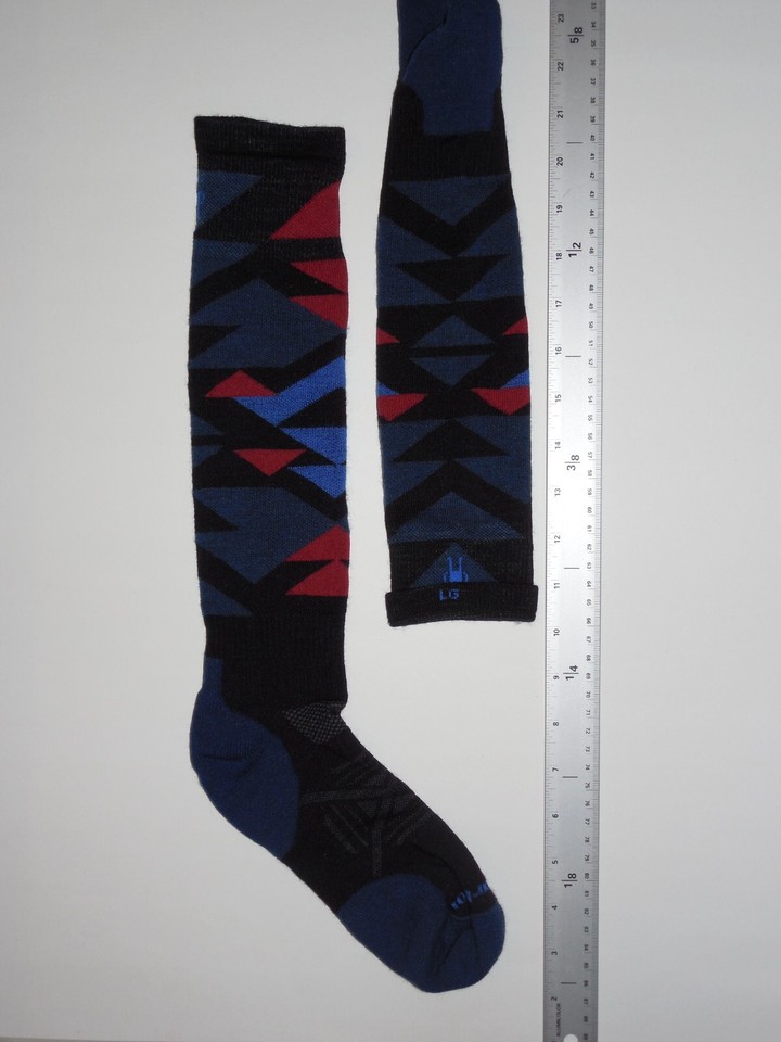 SMARTWOOL SKI Socks Men's Large 9-11.5 Knee High Navy Red Blues Padded ...