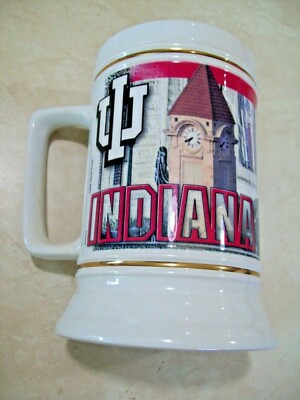 INDIANA UNIVERSITY STEIN GOLD TRIM CERAMIC FEATURING CLOCK TOWER AND ...