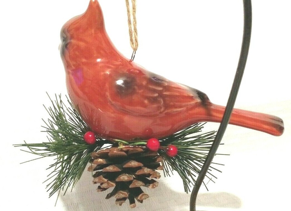 Glazed Glass Cardinal Ornament - Red Bird with hanger | eBay