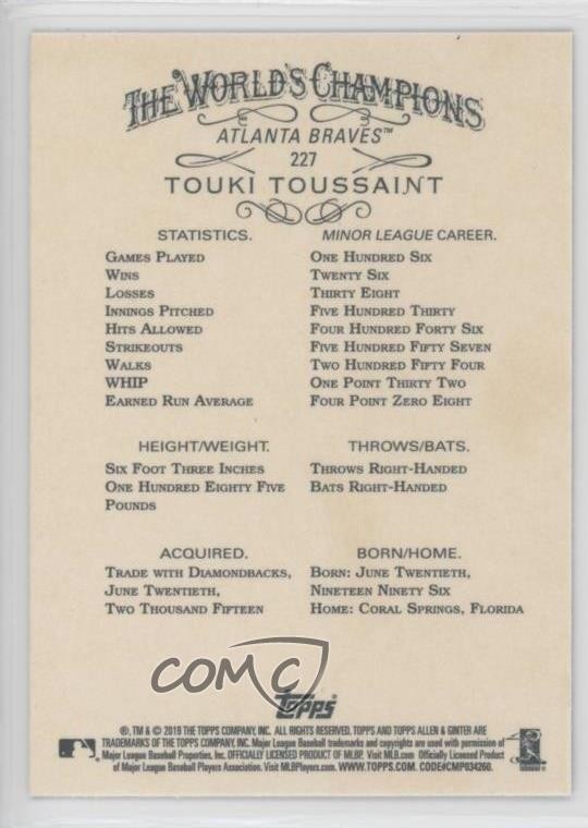2019 Topps Allen & Ginter X Touki Toussaint #227 Rookie RC | eBay
