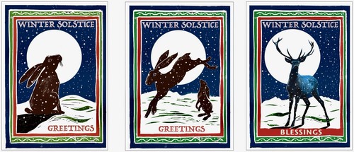 Winter Solstice Yule Xmas 12 Pk Moon Gazing Hare and Stag Cards 4x3 ...