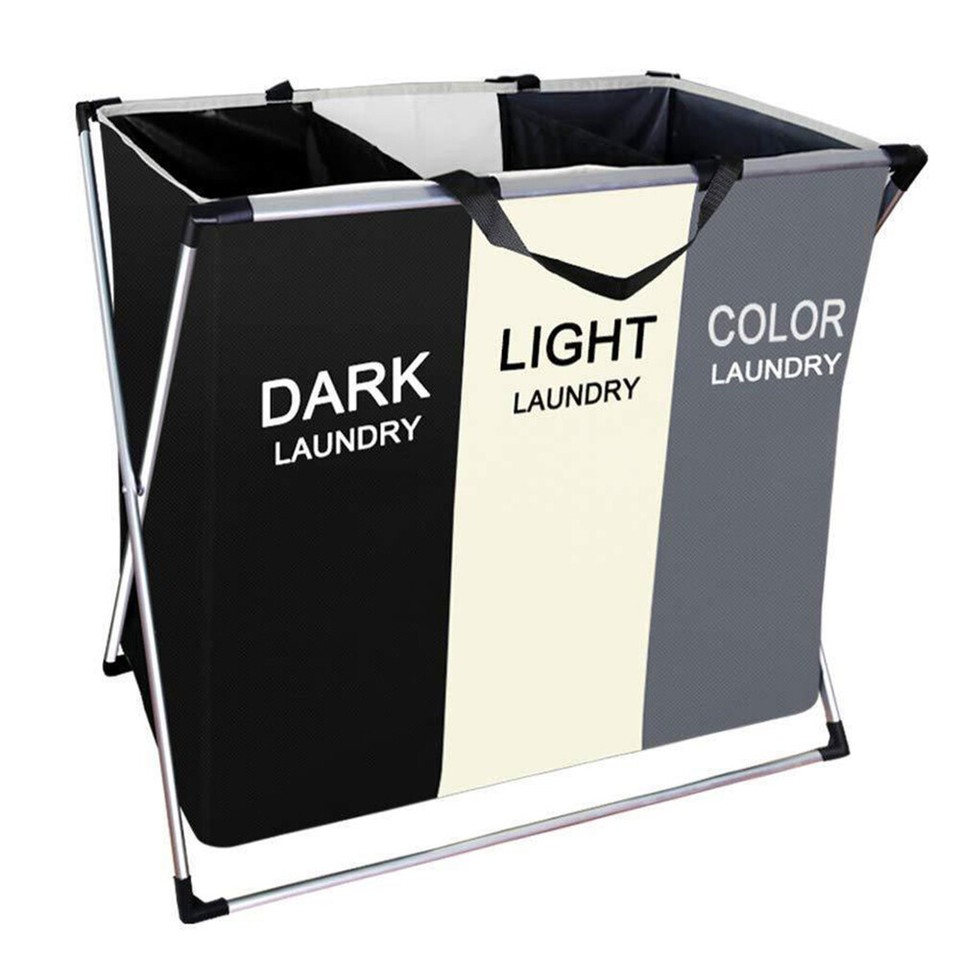 2 / 3 COMPARTMENT LAUNDRY CLOTHES WASHING STORAGE BASKET HAMPER DARK ...