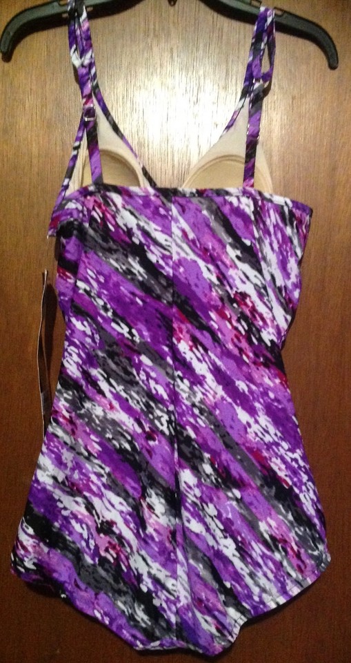 NEW Trimshaper Miraclesuit One Piece Swimsuit Sz 16. $96 Purple White ...