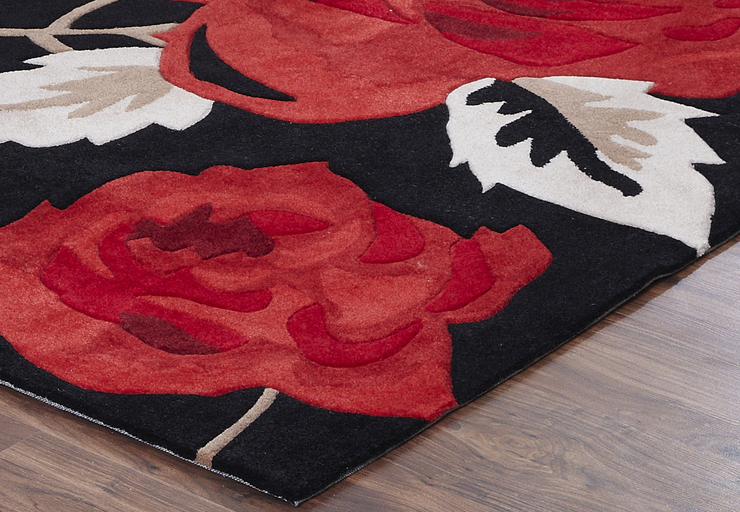 LARGE MODERN THICK PILE BLACK BRIGHT RED ROSE FLOWER ASPIRE ZAIRE RUG ...