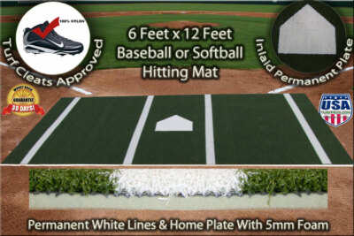 6 x 12 Green Synthetic Nylon Turf Baseball Softball Hitting Batting ...