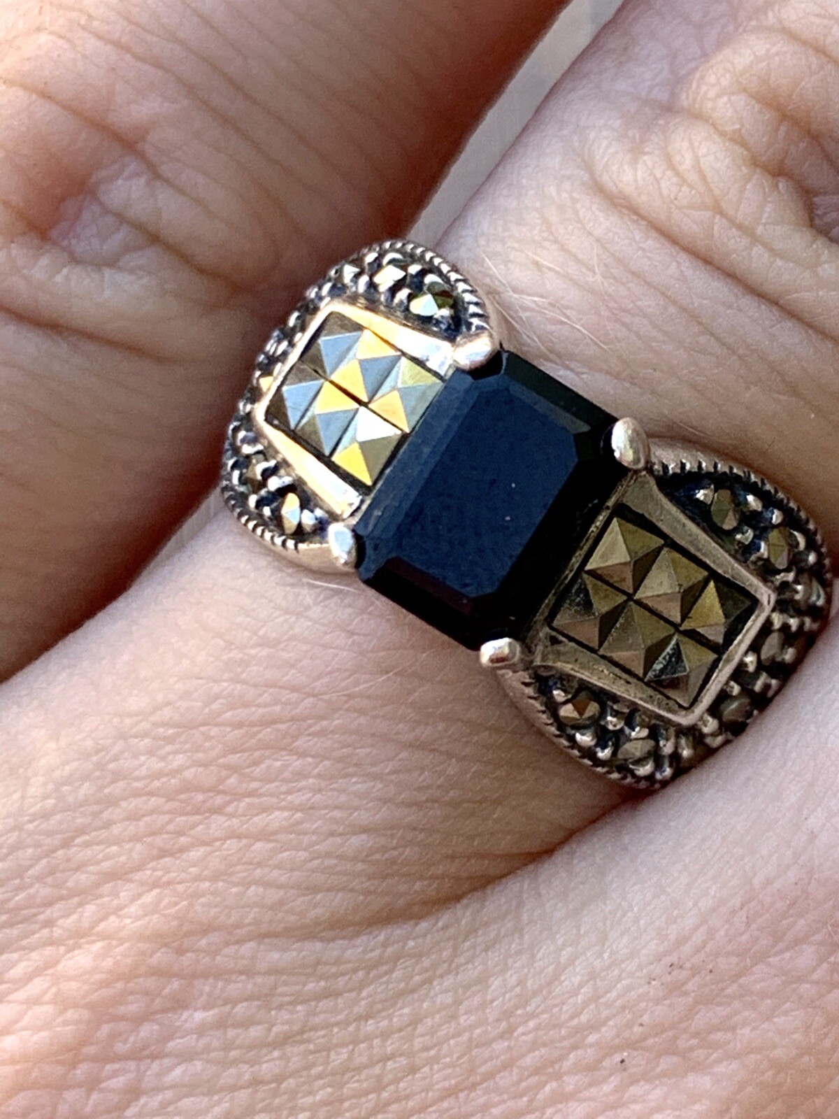 925 Sterling Silver Designer Judith Jack Marcasite And Onyx Ring | eBay